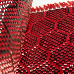 KARBXON - 4 in x 10 ft – Beehive Weave - Carbon Fiber Aramid Fabric - Red - 3K - 240g/meter - Beehive Weave 4” Wide Hemmed Fabric for Repair, DIY Projects (4, 10 ft)