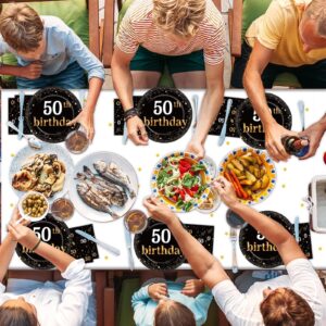 50th Birthday Party Supplies Serves 24 Black and Gold 50 Years Old Party Paper Plates Napkins Cheers to 50 Years Tablecloth Set Tableware Kit for Man Retirement Graduation