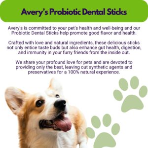 Avery's Holistic Paws Probiotic Dog Dental Treats - Dog Teeth Cleaning, Gut Health, Freshens Breath, 23 Bacon Dog Dental Chews, 3 Inches Each - Natural & Organic Dog Oral Care Treats - Made in USA