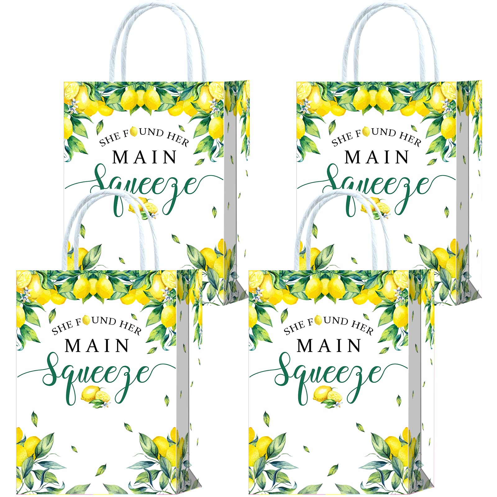 16 Pieces She Found Her Main Squeeze Bridal Shower Party Favors Bags,Lemon Citrus Goody Gift Snacks Treat Candy Party Favors Bags with Handles for Lemon Theme Bridal Shower Party Decorations