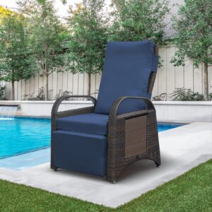 Comfortable Leisure Recliner Chair, Wicker Suitable for Multi-Scene Use for Garden Relaxation, Adjusted from Multiple Angles, Ergonomic Design Multi-Functional Chair (Brown+NavyBlue)