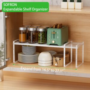 SOFRON Expandable Cabinet Storage Shelf Stackable Organizer Rack for Kitchen Bathroom Pantry Spice Cupboard Countertop Home Office Desk Heavy Duty Nonslip White Small 1 Pack