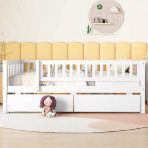 Harper & Bright Designs Twin Size Daybed with Two Drawers, Wood Kids Twin Platform Bed Frame with Storage and Rails, No Box Spring Needed, Easy Assembly (Twin Size, White)