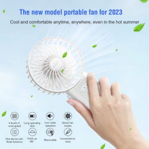 Psecici Handheld Fan, Mini Portable Fan with lanyard，4 Speeds Level Personal Fan, 180 Degree Foldable Desk Fan for Travel Outdoor Office Household