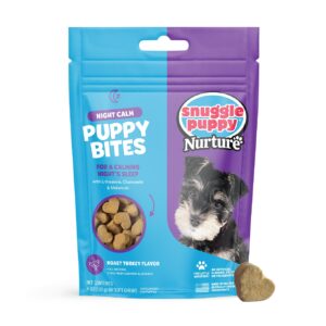 snuggle puppy night calm puppy bites - calming chew bites for dogs - puppy supplement to support restfulness & sleep - puppy chew bites with melatonin, chamomile & ashwagandha - 60 soft chews