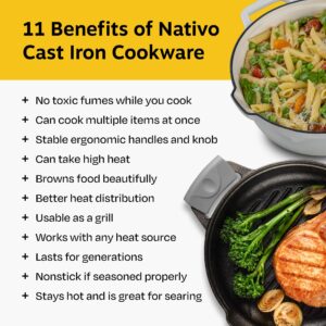 NATIVO 5pc Stackable Cast Iron Cookware Set, Versatile Enamel Dutch Oven, Seasoned Grill Pan & Enamel Braiser with Precision Pour Spouts, Universal Lid, Included Spacers/Handle Holders, White Dutch