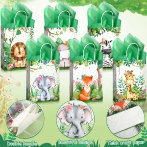 Pajean 36 Safari Bags and Tissue Set Include Jungle Party Favor Safari Goodie Bags Woodland Animal Print Gift Bags Wild One Treat Bags for Themed Birthday Baby Shower Party Supplies