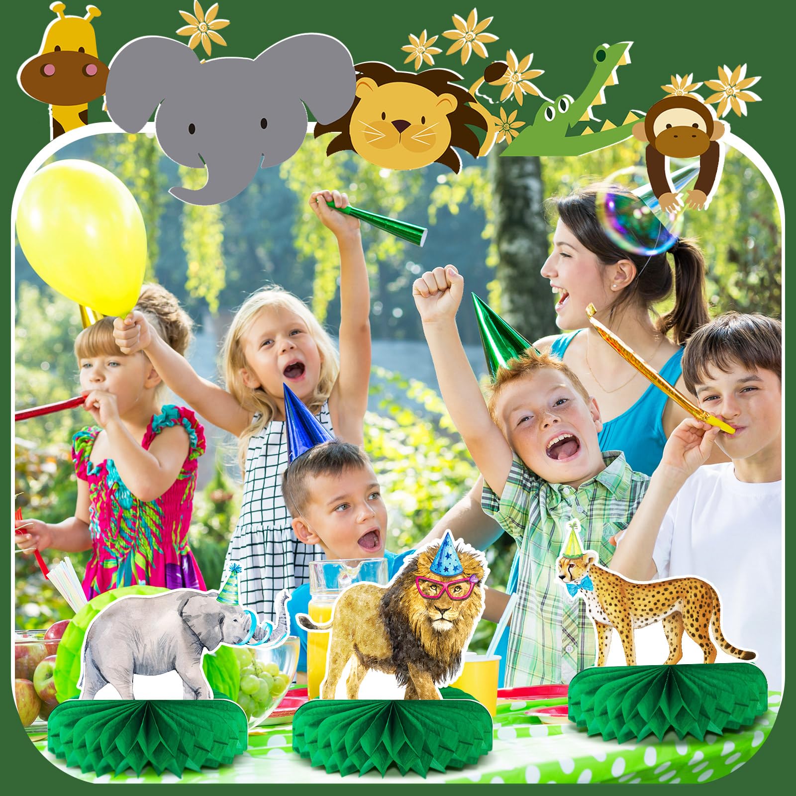 Yeaqee 12 Pcs Jungle Animals Honeycomb Centerpieces Safari Jungle Themed Birthday Party Supplies Wild Animals Jungle Party Decorations Baby Shower Table Decorations for Boys Girls (Fresh Style)