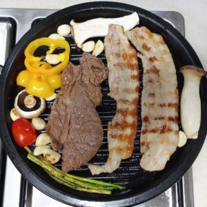 GREATUS Korean Dojagi Grill Pan 13 Inches, Stoneware Ceramic Griddle Indoor Outdoor Stovetop Nonstick BBQ Oven Dishwasher safe PTFE PFOA free