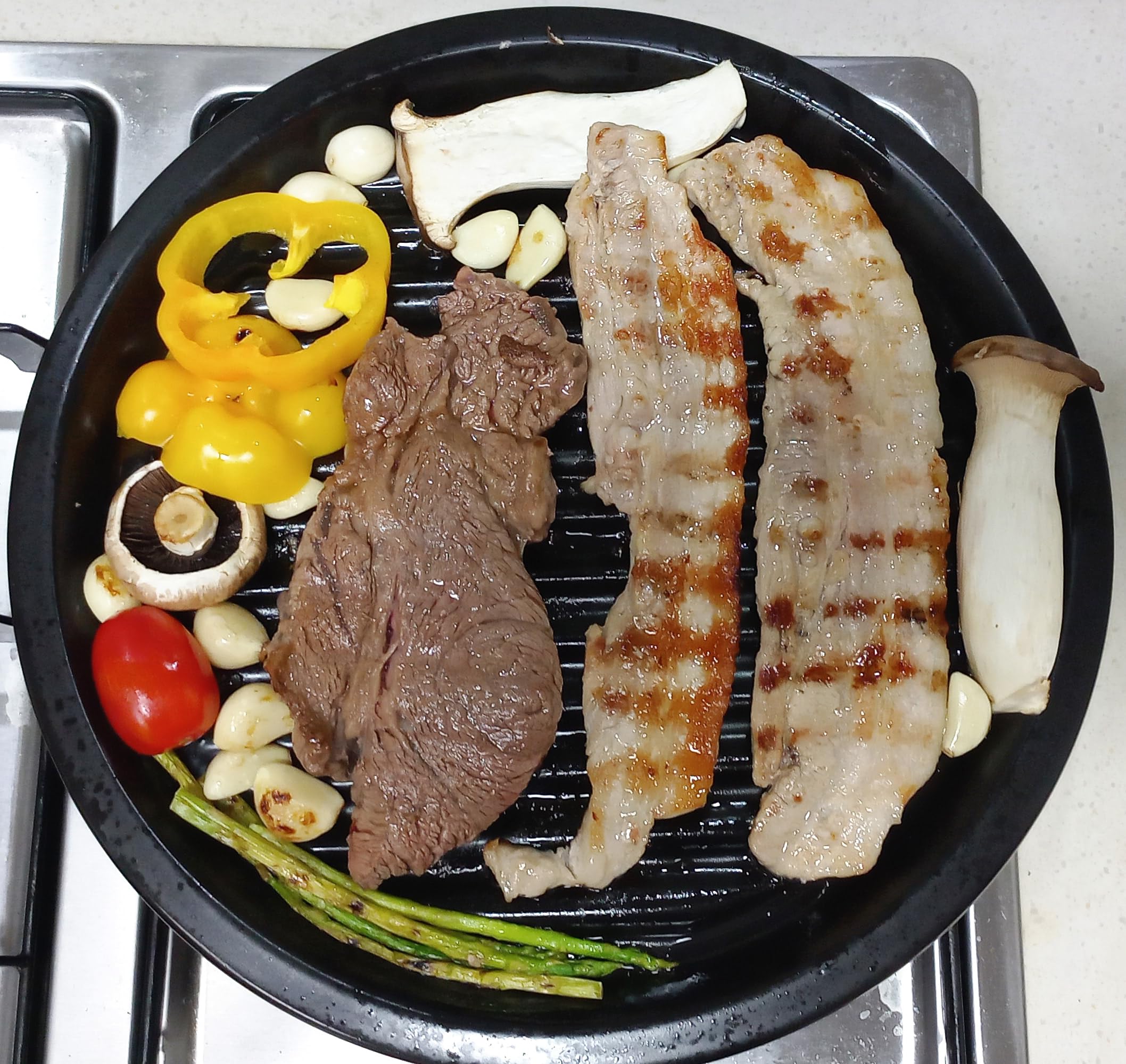 GREATUS Korean Dojagi Grill Pan 13 Inches, Stoneware Ceramic Griddle Indoor Outdoor Stovetop Nonstick BBQ Oven Dishwasher safe PTFE PFOA free