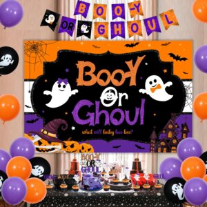 Halloween Gender Reveal Decorations, Booy or Ghoul Banner Backdrop, Orange and Purple Gender Reveal Decorations, Ghost Balloons for Halloween Baby Shower Decorations