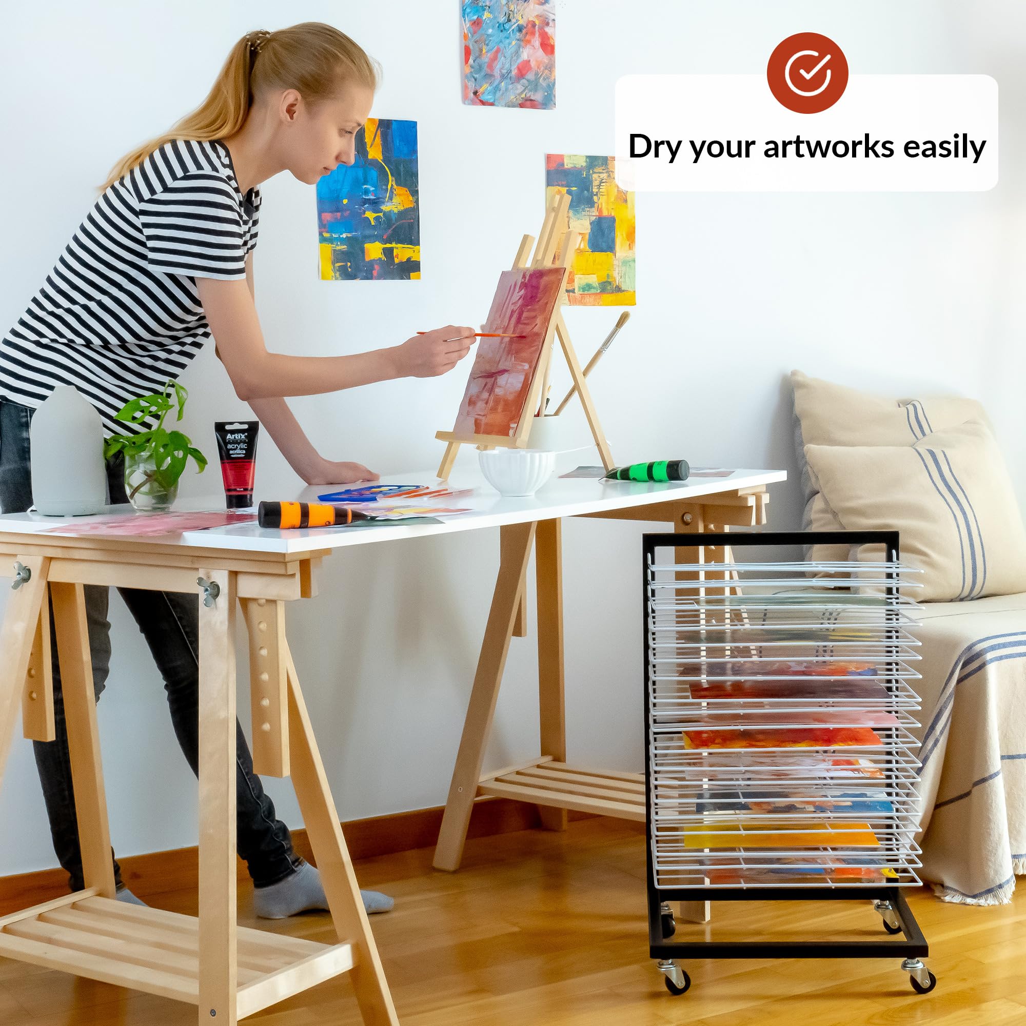 ODOXIA Art Drying Rack for Classroom | Functional & Mobile Paint Drying Rack | 19 Removable Shelves | Canvas Rack Art Storage | Painting Drying Rack with Wheels | Stack Rack for Painting, and More