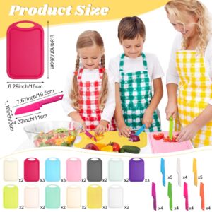 Dandat 60 Pcs Kids Knife Set Kids Plastic Knife with Cutting Board Toddler Knifes Serrated Edges Kids Chopping Board Kids Cooking Utensils for Salad Fruit Preschool Cooking Class Party