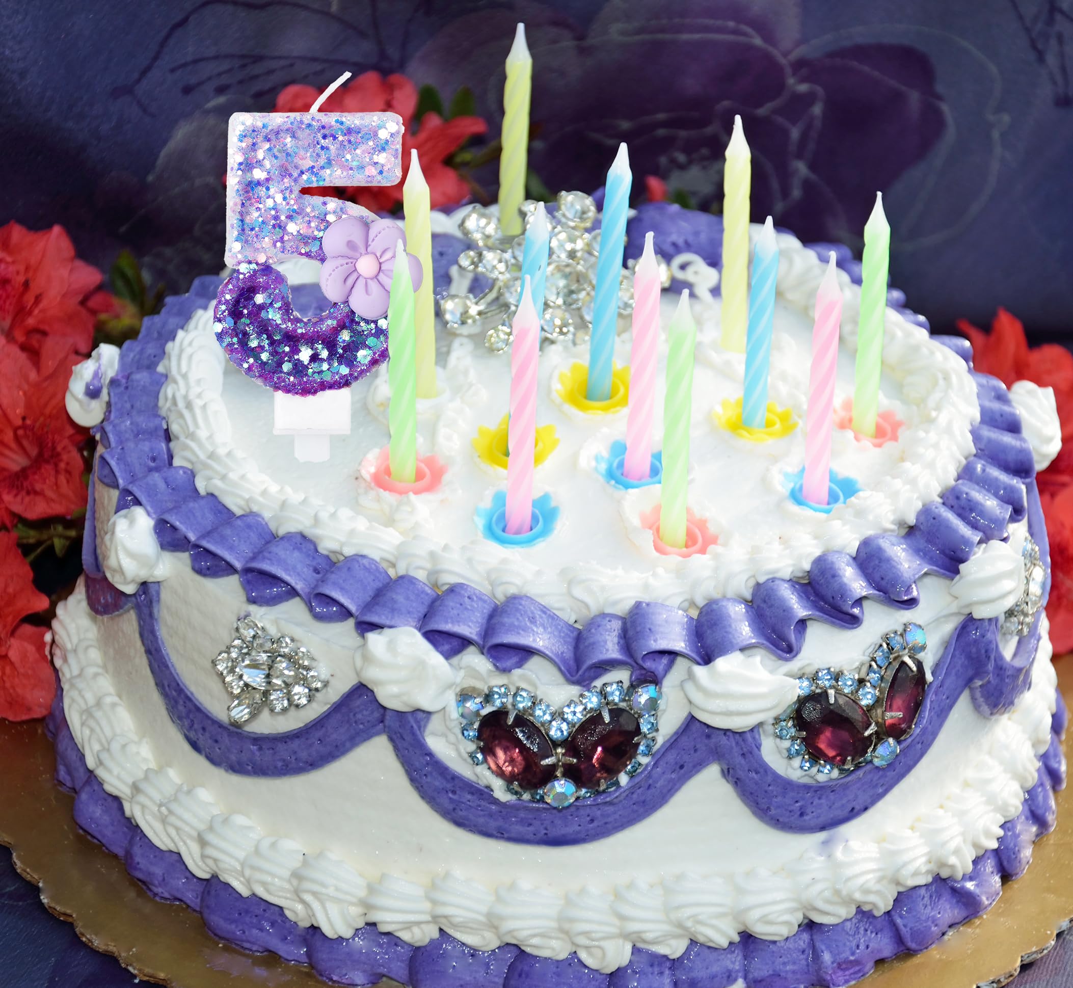 Number 5 Candles,Purple Flower Number Birthday Candles for Cake Purple Number Candle Creating a Romantic and Warm Atmosphere