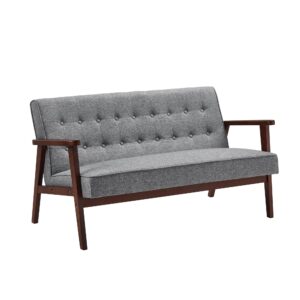 songmics loveseat sofa, 2 seater cushioned couch for small spaces, mid-century modern 51.2-inch wide seat with solid wood armrests, easy assembly, for living room bedroom, dove gray ulac012g01