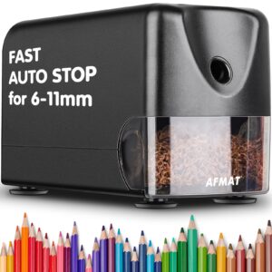 afmat heavy duty electric pencil sharpener, auto stop classroom pencil sharpeners for 6-11mm no.2/colored pencils, pencil sharpener for large pencils, sharp point, save pencils, teachers must haves