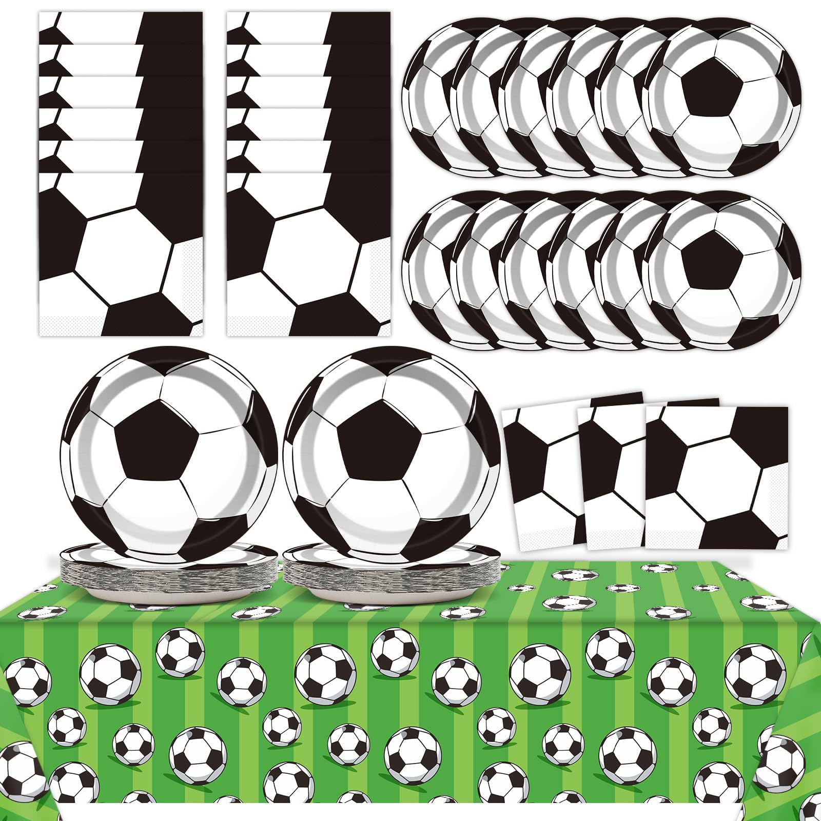 Soccer Party Supplies Serves 24 Soccer Party Paper Plates Napkins Soccer Disposable Tablecloth Set Tableware Kit for Birthday Party Boys Girls Baby Shower