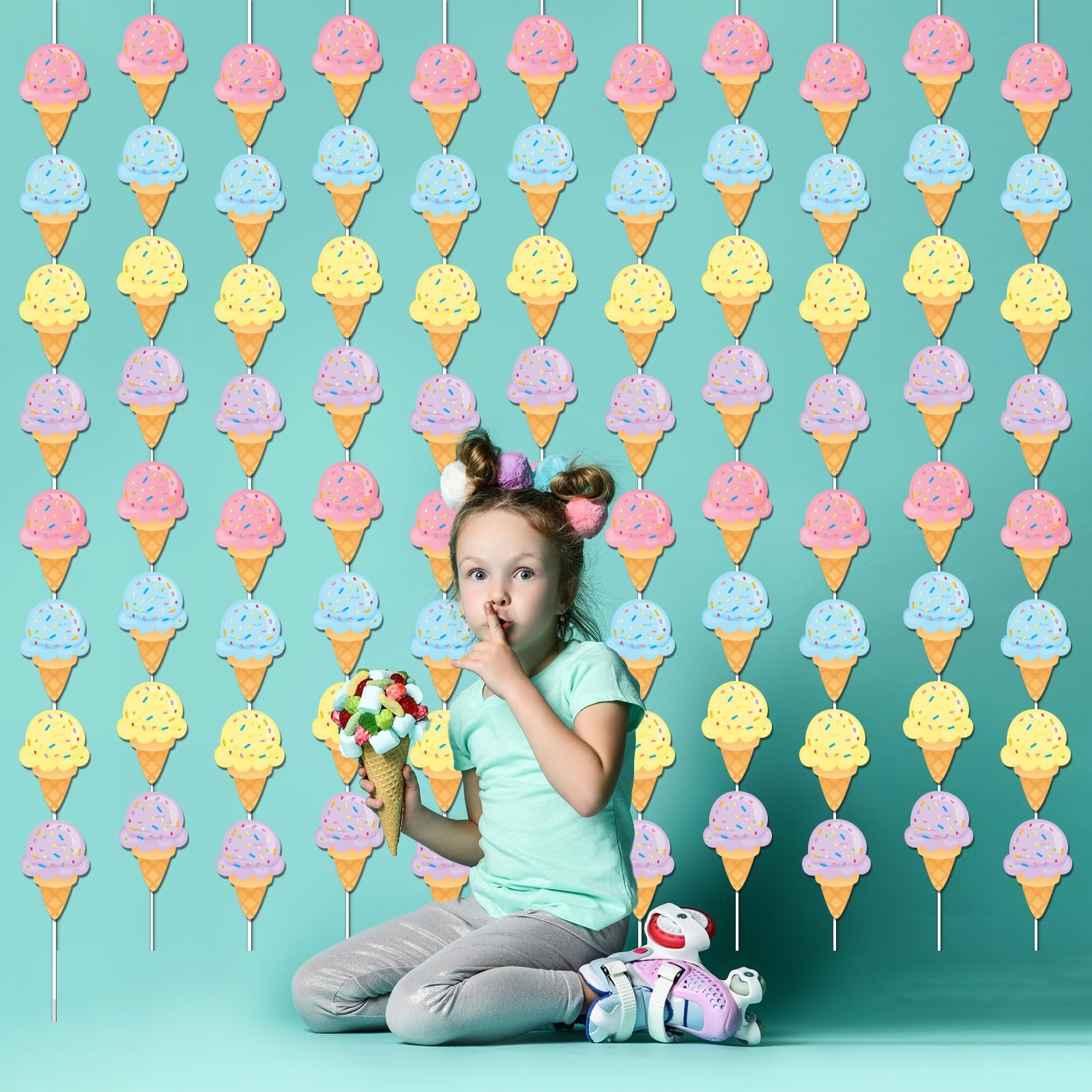 12 Pcs Ice Cream Banners Summer Party Decorations Garland Kit Ice Cream Hanging Swirl Beach Birthday Party String for Summer Beach Ice Cream Baby Shower 1st Birthday Girl Favor Party Supplies Decor