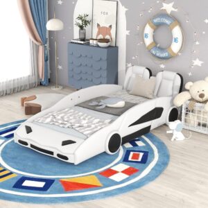 harper & bright designs twin size race car-shaped platform bed with wheels, white