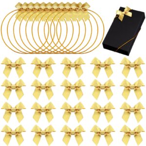 windyun 60 pieces elastic bows for gift boxes stretch elastic loops with pre tied ribbon bows for gift wrapping 15.74 inches gift wrapping rope for baby showers, weddings(gold)