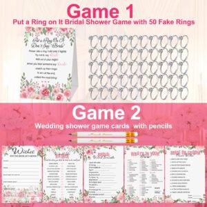 Ctosree Bridal Shower Games Set Put a Ring on It Bridal Shower Game with 50 Fake Rings and 200 Wedding Games Cards with 20 Pencils Bachelorette Party Games Bridal Shower Favors Decorations for Guests