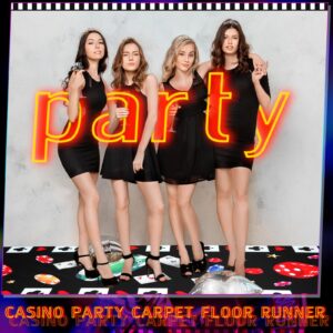 Thyle Casino Party Carpet Disco Runner Rug Party Aisle Hallway Rug 10 ft Area Track Floor Runner Non Slip Western Poker Rug with 2 Carpet Tape for Decor Birthday Theme Gathering (Casino)