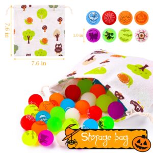 24pcs Halloween Glow in The Dark Bouncing Balls Halloween Theme Designs Bouncy Balls for Halloween Party Supplies（Come with a Pounch Bag）