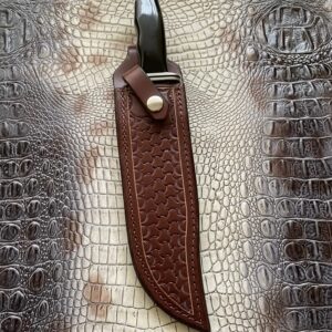 Carl Thomas Leathers Custom Leather Knife Sheath Fits Buck 120 Knife, Fixed Blade Knife Holder, Brown, Sheath Only