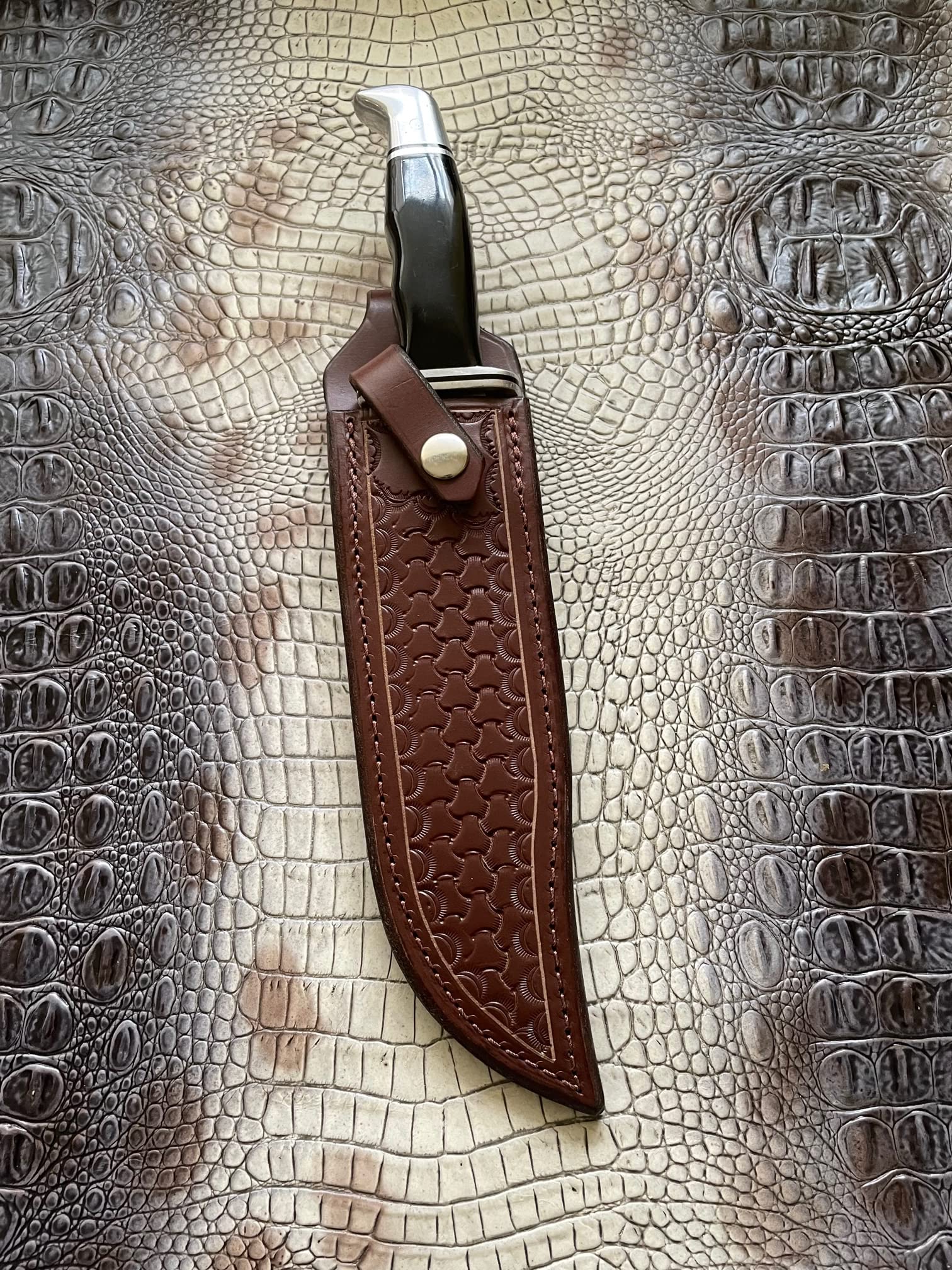 Carl Thomas Leathers Custom Leather Knife Sheath Fits Buck 120 Knife, Fixed Blade Knife Holder, Brown, Sheath Only