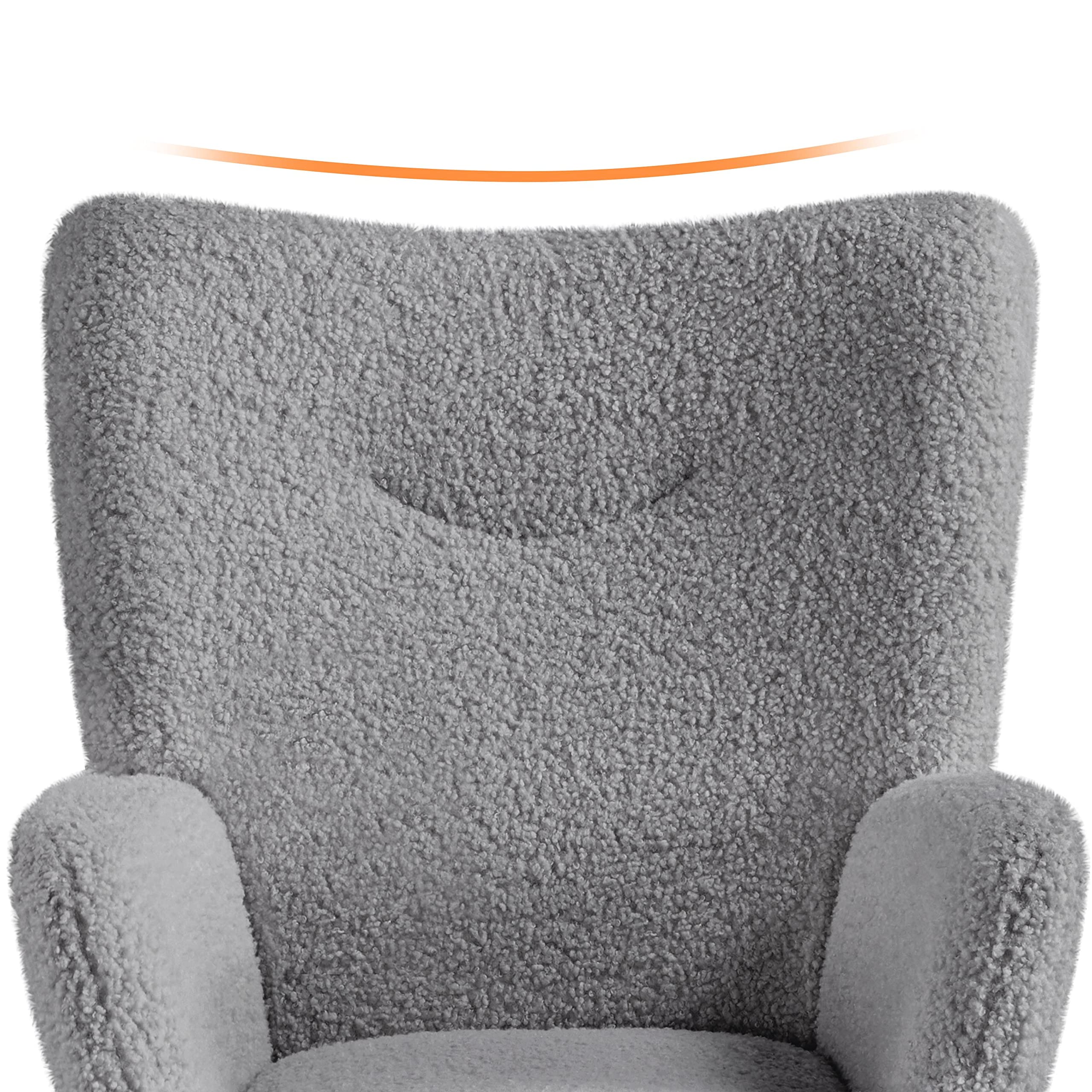 Yaheetech Boucle Reading Chair, Sherpa Furry Casual Accent Chair with High Back and Soft Padded, Modern Fuzzy Sherpa Chair, Cozy Armchair for Living Room Bedroom Office, Gray