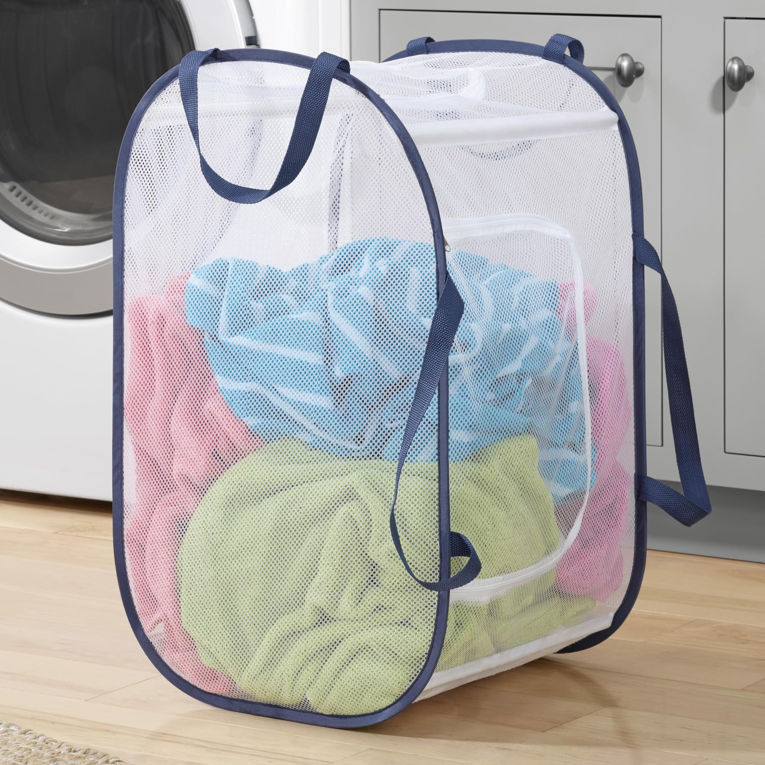 Whitmor Blue/White Fabric Collapsible Hamper