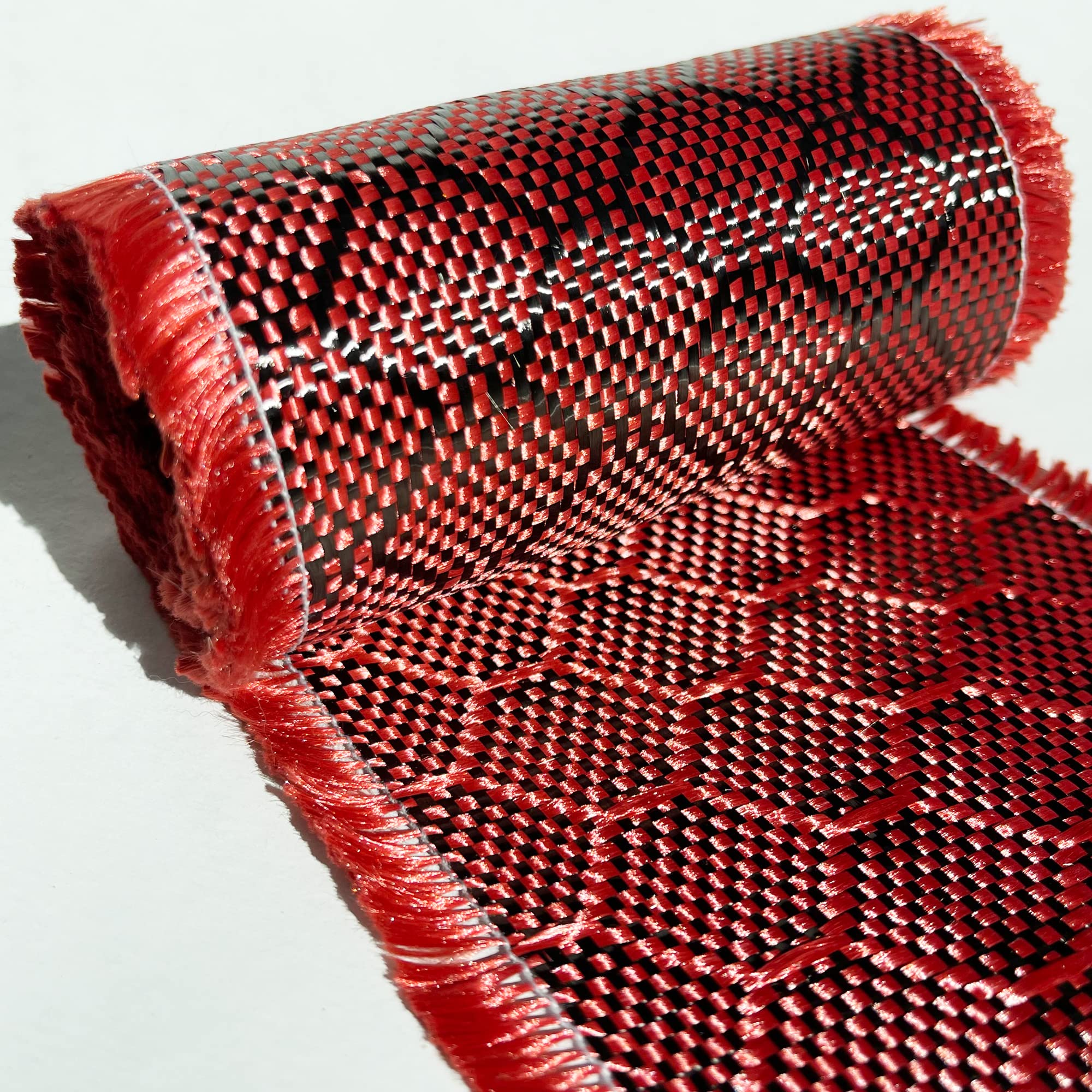 KARBXON - 4 in x 10 ft – Beehive Weave - Carbon Fiber Aramid Fabric - Red - 3K - 240g/meter - Beehive Weave 4” Wide Hemmed Fabric for Repair, DIY Projects (4, 10 ft)