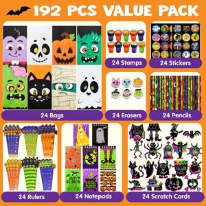 JOYIN 192PCS Halloween Stationery Set, Trick or Treat Gifts for Kids, 24 Pack Halloween Themed Stationery Set for Party Favors Carnival Game Prizes, School Stationery Party Supplies