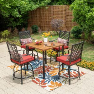 Sophia & William Outdoor Swivel Bar Stools Set of 6 Patio Bar Height Dining Chairs, All-Weather Metal Furniture Set with Armrest and Cushion for Garden Lawn Backyard, Red