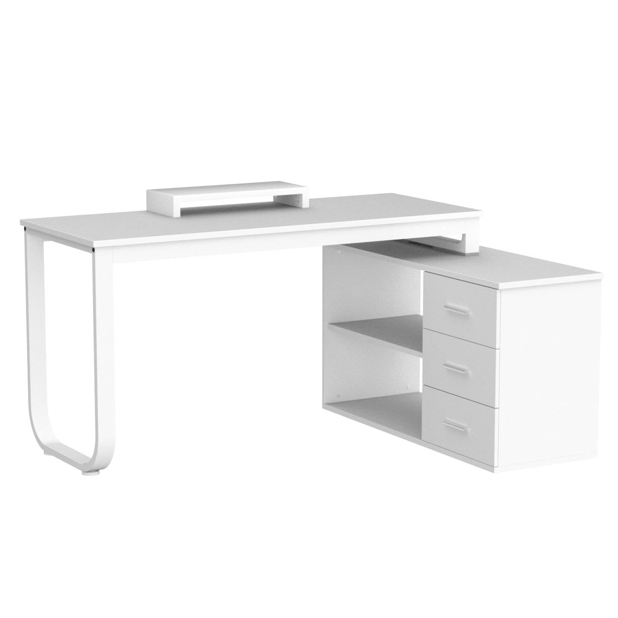 HOMBCK L Shaped Desk with Storage, White Desk Reversible L Shaped Desk with 3 Drawers and File Cabinet, Corner Desk with Hutch and Shelves, Long Computer Desk for Home Office, White