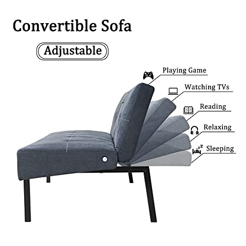 Panana Sofa Bed with Cup Holders,Convertible Sleeper Couch Bed Daybed, Upholstered Linen Fabric Folding Recliner, Futon Sofá, 3 Seaters for Living Room Furniture Sets,5 Positions Recliner in Gray