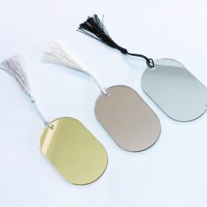 Yuxuanish Set of 12 Acrylic Luggage Tag,Mirrored Acrylic Place Cards Blanks with Tassels,DIY Oval Wedding Guest Name Cards,Acrylic Name Place Card (Silver Mirror)