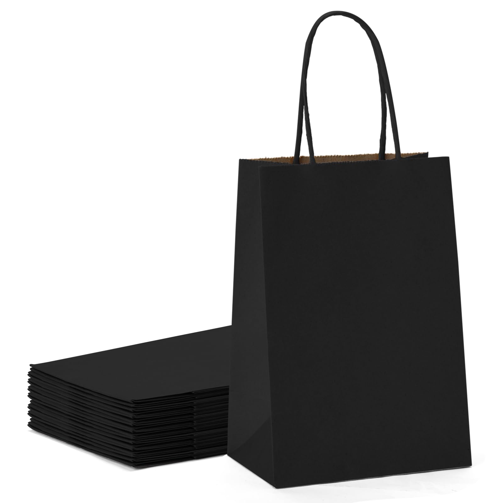 MESHA Gift Bags Black Paper Bags 5.25x3.75x8 Inches 20pcs Small Paper Bags with Handles Bulk,Black Kraft Bags,Grocery Shopping Bags,Wedding Party Favor Bags