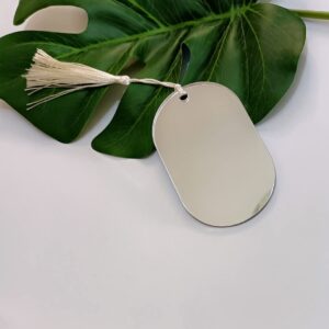 Yuxuanish Set of 12 Acrylic Luggage Tag,Mirrored Acrylic Place Cards Blanks with Tassels,DIY Oval Wedding Guest Name Cards,Acrylic Name Place Card (Silver Mirror)