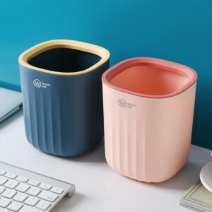 QLFJ-FurDec 3 Pcs Mini Trash Can with 180 Trash Bags, Tiny Desktop Wastebasket, Small Plastic Countertop Garbage Can Storage Basket for Bedroom, Bathroom, Kitchen, Office Tabletop(White + Blue + Pink)