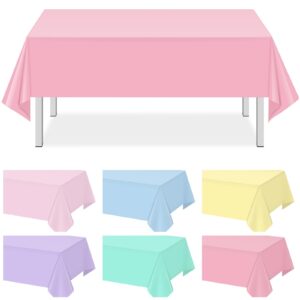 12pack pastel color tablecloths,plastic mix color tablecloth disposable rectangle table covers for baby shower, wedding, birthday party, rainbow and ice cream party decoration,6 color, 54 x 108 inch