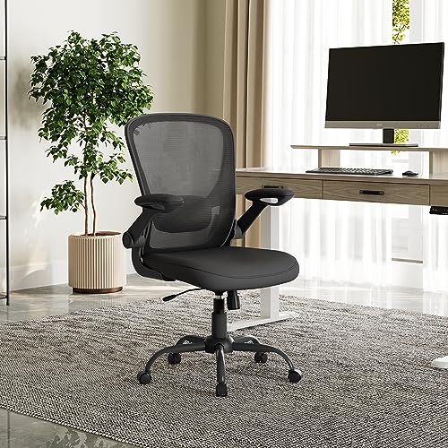 EUREKA ERGONOMIC Mesh Office Chair, Ergonomic Desk Chair with Adjustable Lumbar Support, Chair for Desk - Flip-Up Armrests, Breathable Computer Desk Chair with Wheels, Work Chair - BIFMA Passed(Black)