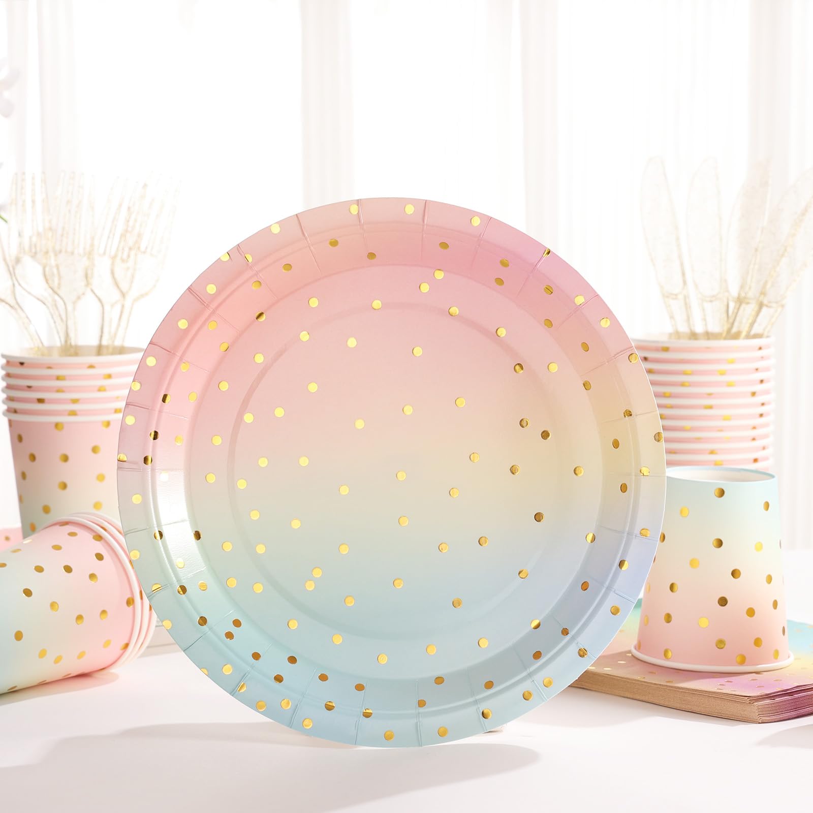 Pastel Party Supplies Rainbow Pastel Party Paper Plates Cups Napkins Dinnerware Set for Pastel Party Decorations Girl Birthday Baby Showers Bridal Shower Wedding,Serves 24