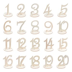 fingerinspire 20pcs wood table numbers with holder base 3.9 inch tall wooden numbers 1-20 number shape wooden table decoration wedding party reception seat numbers for party catering event