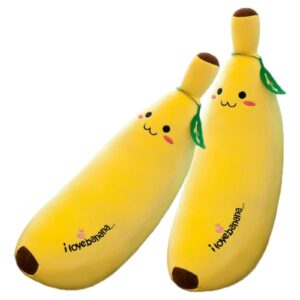 zhidiloveyou 2pcs banana plush pillow stuffed banana plushie cute fruit toy for kids, 13.7"