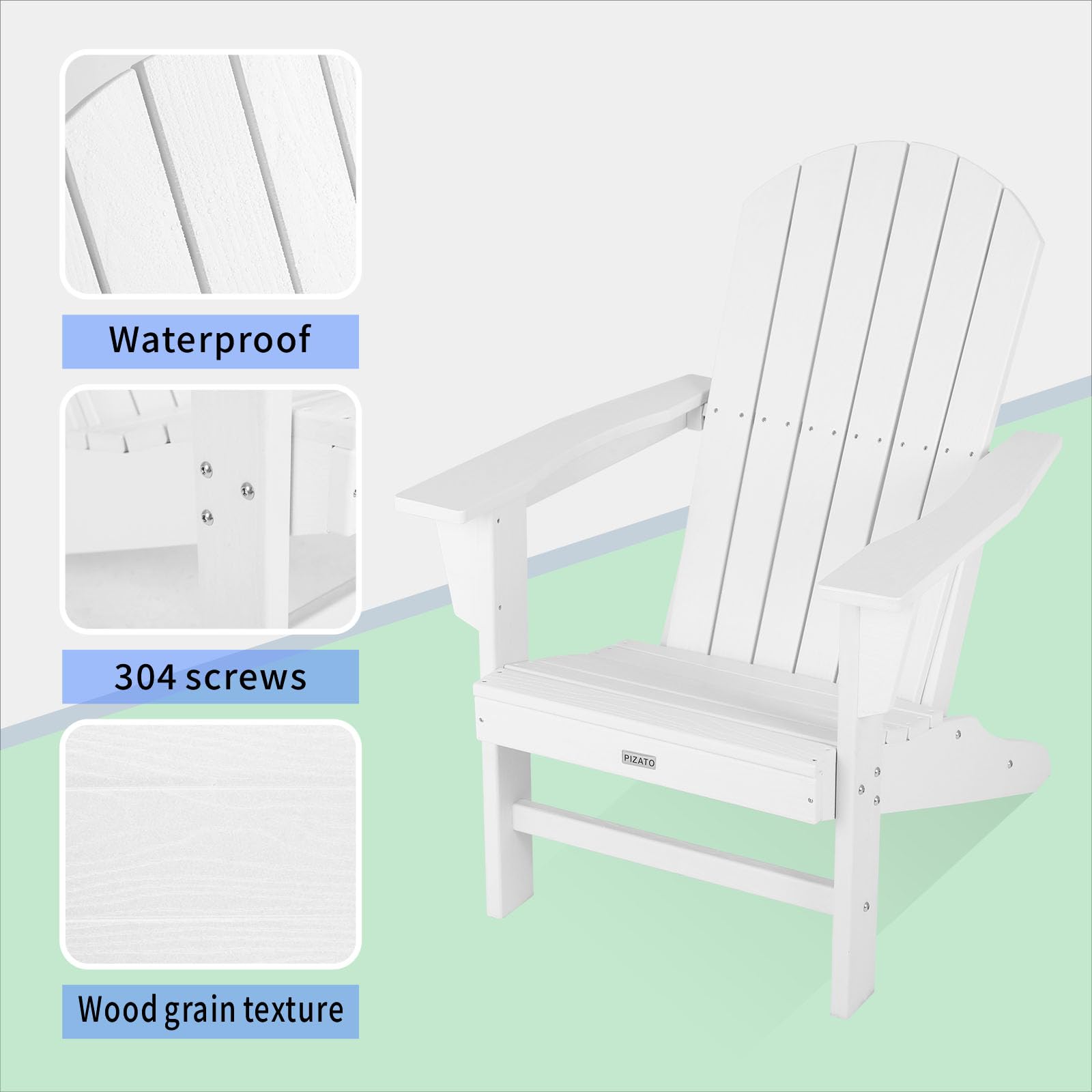 PIZATO Modern Adirondack Chair Wood Texture, 2.0 HDPE Material Weather Resistant Not Fade & Crack Composite Adirondack Chairs Fire Pit Chairs, White Imitation Wood Grain