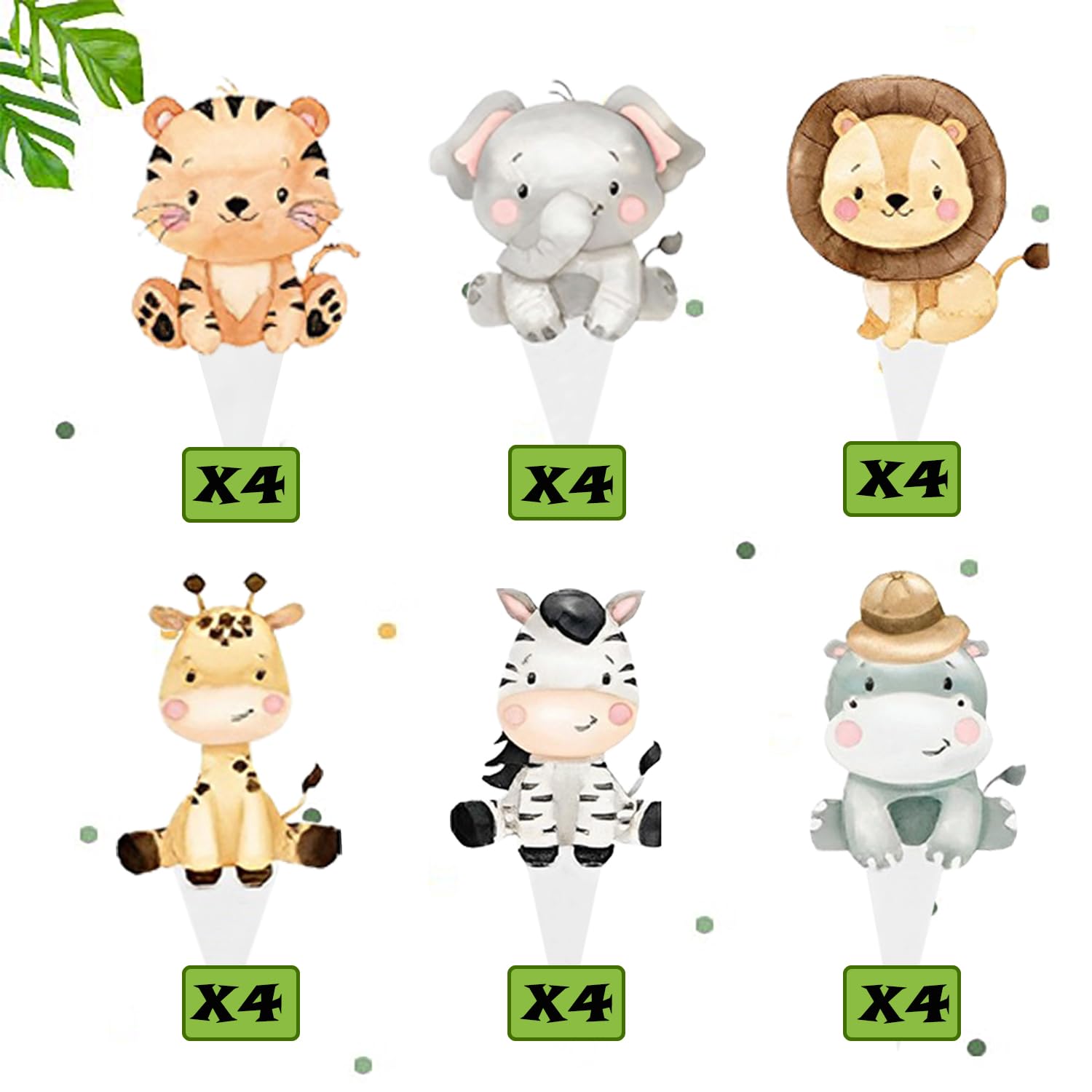 LXASIY 24Pcs Jungle Safari Animal Cupcake Toppers Happy Birthday Cake Decor for Jungle Theme Baby Shower Kids Birthday Party Wild One Cake Decorations Supplies