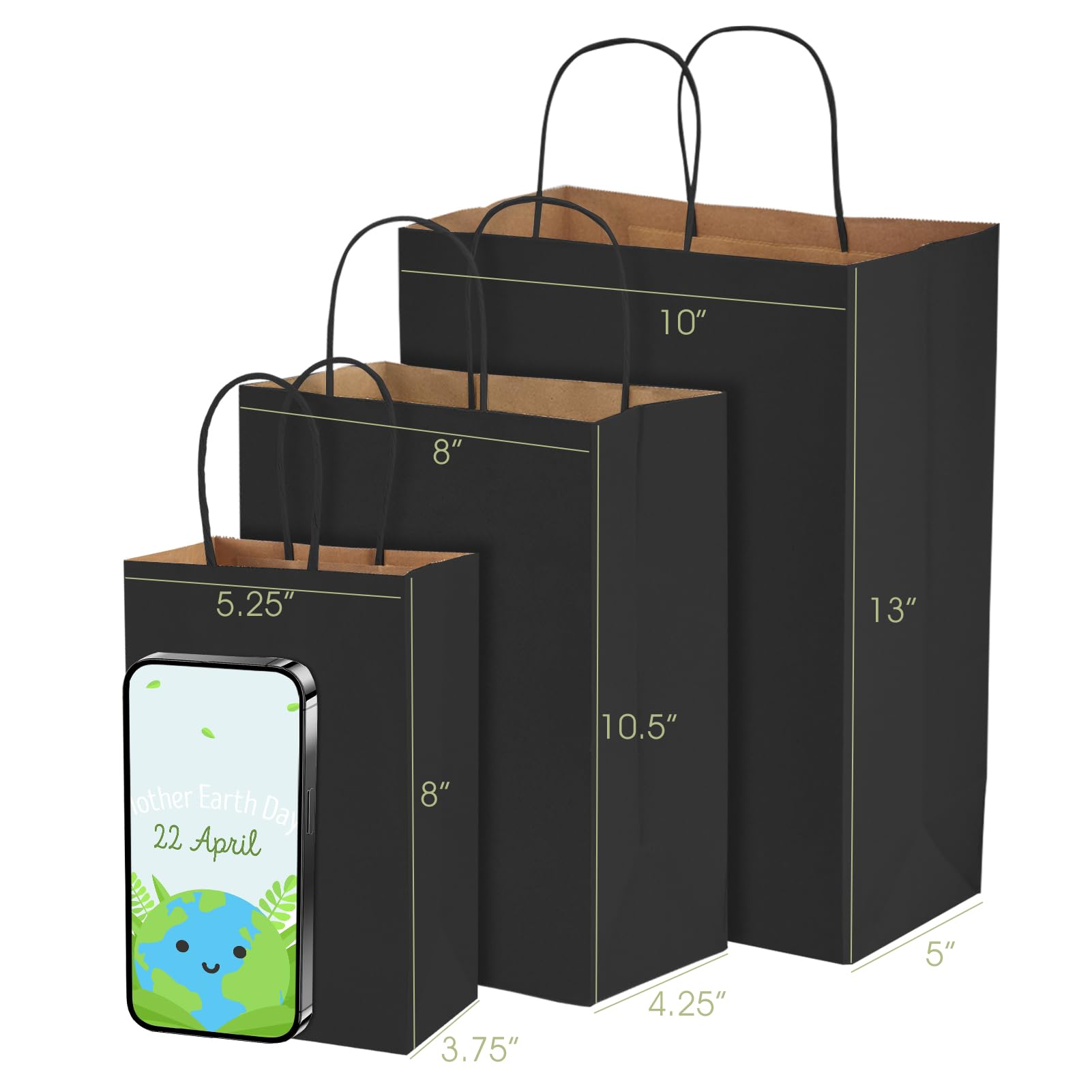 MESHA Gift Bags Black Paper Bags 5.25x3.75x8 Inches 20pcs Small Paper Bags with Handles Bulk,Black Kraft Bags,Grocery Shopping Bags,Wedding Party Favor Bags