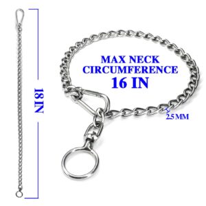 Dog Chain Collars 304 Stainless Steel Metal Chew Proof Dog Necklace Anti Winding Dog Leash Extension Lead for Small Medium Large Dogs Training and Walking. (Small：18in x 2.5mm(Neck max 16in))