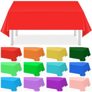 12 pack assorted color plastic tablecloth disposable plastic rainbow tablecloth colorful rectangle table covers for rainbow party birthday wedding picnic home party decorations,12 color, 54 x 108 inch